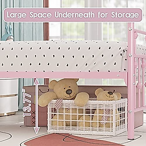 Weehom Pink Metal Bed Frame Twin Size with Headboard Mattress Foundation Support Heavy Duty Steel Slat No Box Spring Need for Girls