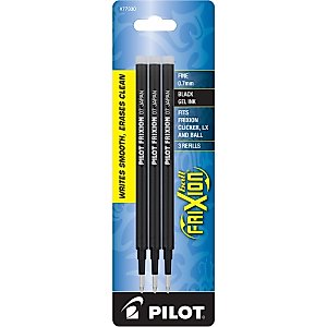PILOT 77330 Frixion Gel Pen Refills, .7mm, Medium Pt, 3/PK, Black
