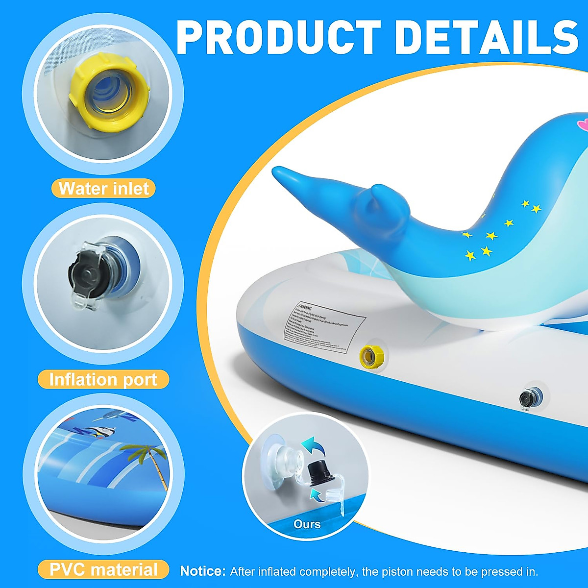 G-TING Splash Pad Sprinkler for Dogs Kids, 4 in 1 Dolphin Inflatable Sprinkler Kiddie Splash Pool for Kids, Summer Backyard Sprinkler Pad & Splash Play Mat Outdoor Water Toys for Toddlers 1-3 4-8