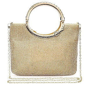 UBORSE Rhinestones Crystal Clutch Evening Bags for Women Ring Handle Wedding Party Clutch Purses Cocktail Prom Handbags Gold