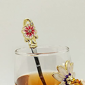 Glass Tea-Cup with Spoon, 12oz Leed-Free Enamel Coffee Mug is for Water Milk Juicer Beer; Tea-Health Cup Gift Women Her Men Birthday Teacher Girl-Friend in Lover Box Tiny Card, 3.5 x 2.5 x 4.8inches