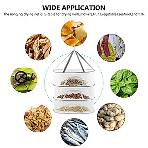 QKDS Herb Drying Rack 3 Layer Hanging Mesh Net, 2pcs/Set Herb Dryer Hanging Rack with Herb Stripper, Foldable Hanging Mesh Dryer for Buds, Fruits, Vegetables, Fish, Clothes, Doll(White)