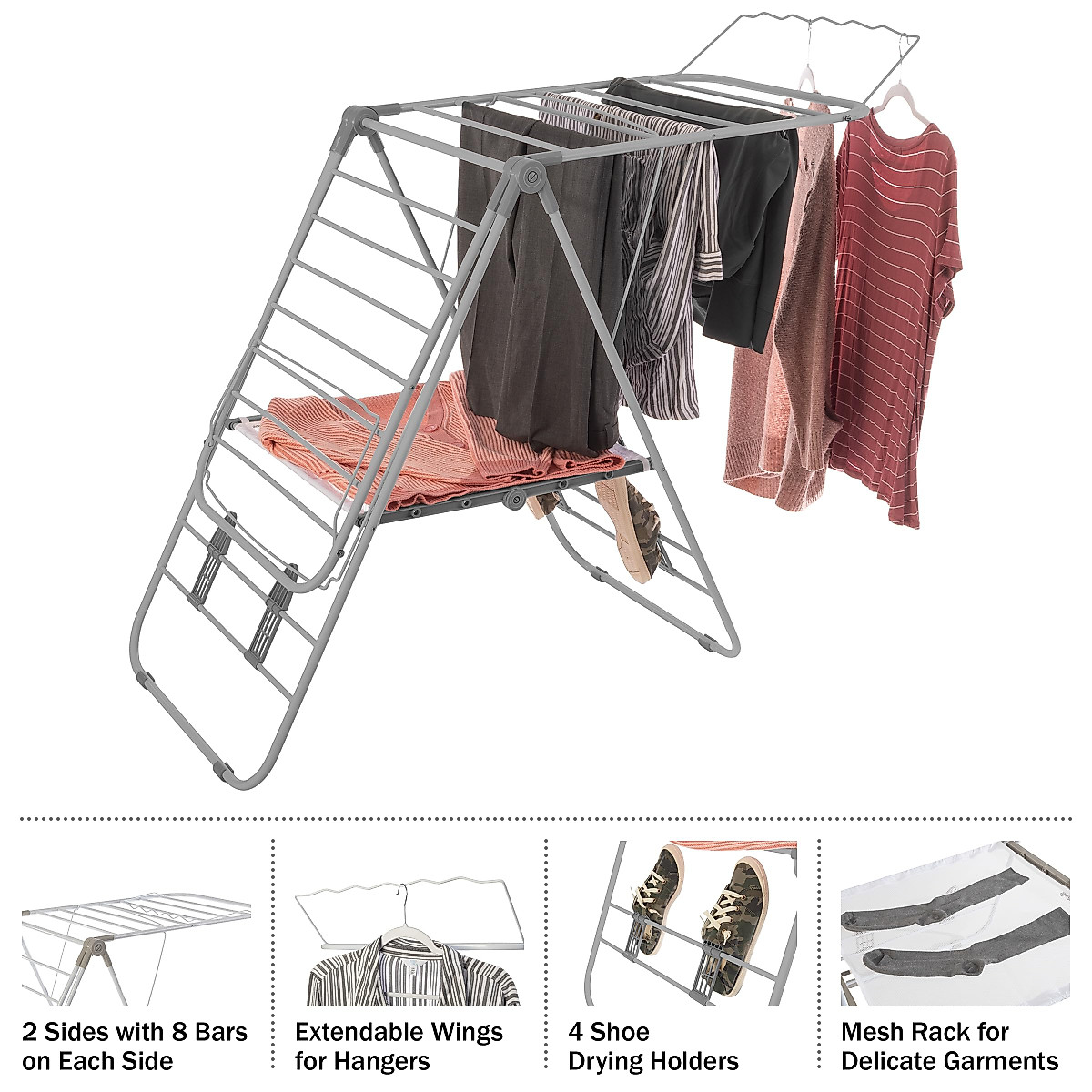 Everyday Home Clothes Drying Rack - Indoor/Outdoor Portable Laundry Rack for Clothing, Towels, Shoes - Collapsible Clothes Stand (Brushed Silver)