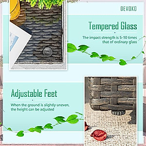 Devoko 7 Pieces Outdoor Sectional Sofa Patio Furniture Sets Manual Weaving Wicker Rattan Patio Conversation Sets with Cushion and Glass Table (Beige)