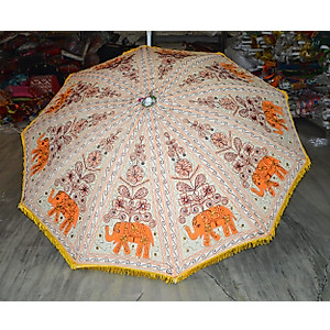Garden beach patio umbrella parasol sun shade protection-Garden Umbrella Parasol Large, Handmade Large Outdoor, large garden umbrellas outdoor Diameter: 228 cm (Orange Elephant Design)