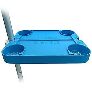 BEACHBUB Tray Table System - Beach Umbrella Tray Table with 4 Cup Holders - Beach Trip Must Haves Table for Vacation - Easy Clip on & Clip Off Outdoor Tray Table, Pool Umbrella Table and Beach Table