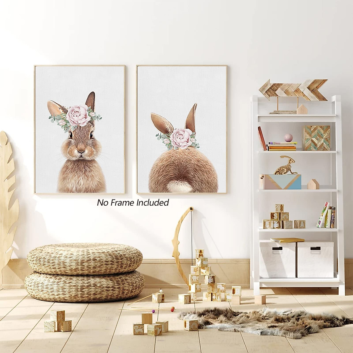 Joocrise Bunny Rabbit Wall Art Baby Girl Nursery Wall Art UNFRAMED, Nursery Canvas Prints Bunny Pictures for Nursery Room Decor Nursery Artwork Baby Woodland Animal Pictures 16x24 Inch, Set of 2