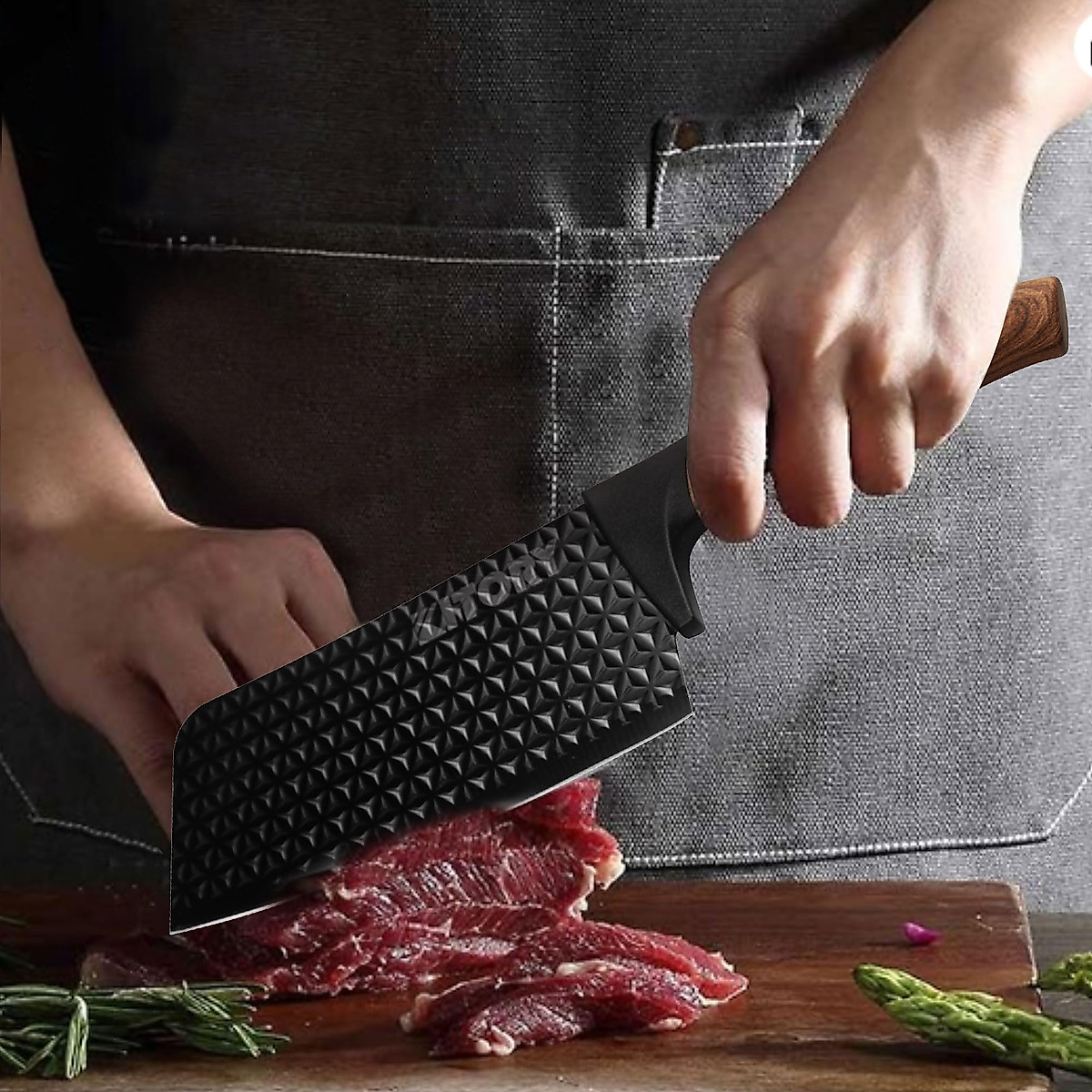 Kitory Cleaver Knife Set, 5 pcs Non-Stick Japanese Kitchen Boxed Knife Set, includes Cleaver, Santoku Chef knife, Paring Utility Knife, Ceramic Peeler and Kitchen Scissors, 2024 Kitchen Gifts