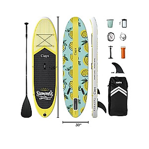 Ciays Inflatable Paddle Board with SUP Accessories of Backpack, 1 Fins, 2 Bags, Leash, Adjustable Paddles, Waterproof Bag, and Hand Pump, 10’5x30’’x6’’ Stand Up Paddleboard Yellow