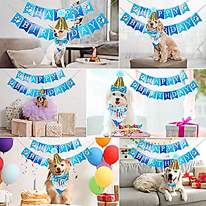 Nobleza Dog Birthday Party Supplies, Dog Birthday Hat Bandana Scarf with Cute Dog Bow Tie, Banner, Dog First Birthday Boy Outfit for Pet Puppy Cat Blue