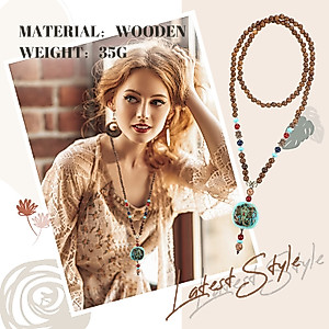 3 Pcs Boho Long Pendant Necklaces for Women Boho Long Wooden Beaded Necklace Handmade Turquoise Fish Elephant Necklace Boho Jewelry with Storage Bag for Women(Exquisite Style)