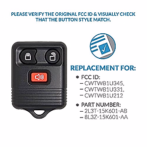 Keyless2Go Replacement for Keyless Entry Car Key Fob Vehicles That Use 3 Button CWTWB1U331, Self-programming with New Uncut 80 Bit Transponder Ignition Car Key H92 H84 H85