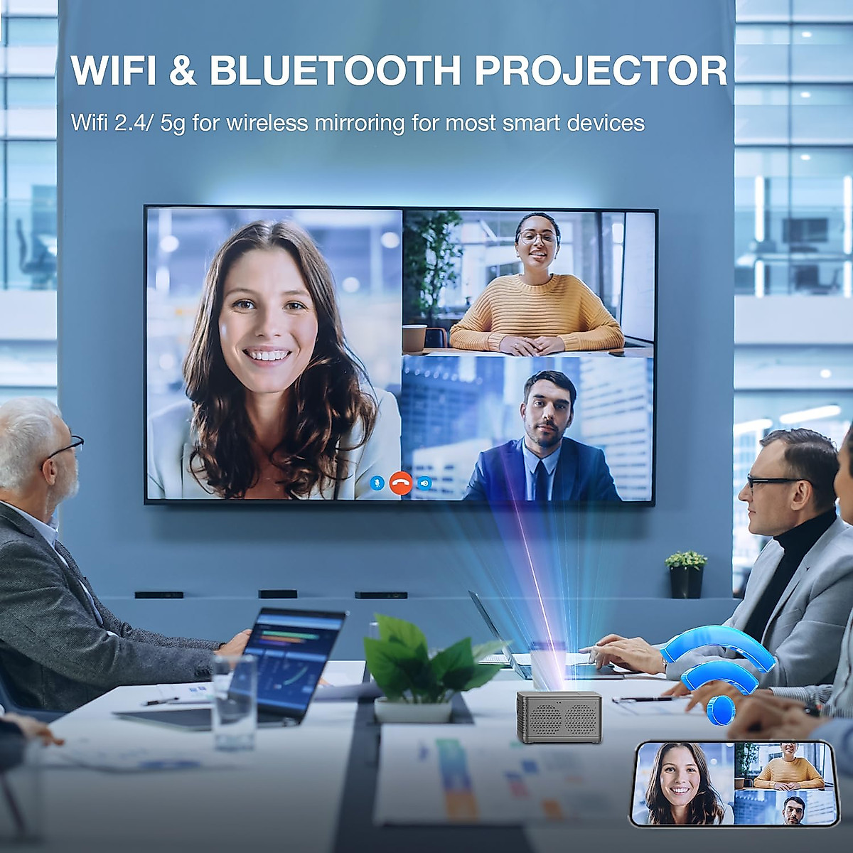 AAXA P7+ Outdoor Projector, 2.5 Hr Battery, 4K Mini Projector with Wifi and Bluetooth, Battery, DLP Projector, Android Onboard, iPhone Projector Mirroring, 200 Inch