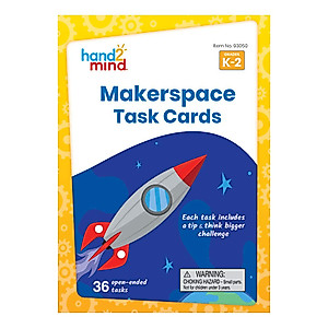 hand2mind Makerspace Task Cards, STEM Learning Cards for Kids Grade K-2, 36 STEM Activities, Kids Building Projects, Learning Cards, Educational Toys, Fun Ideas on What to Build, Classroom Supplies