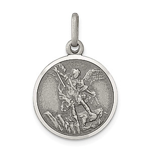 Solid 925 Sterling Silver Vintage Antiqued Catholic Patron Saint Michael Pendant Charm Medal - 25mm x 16mm