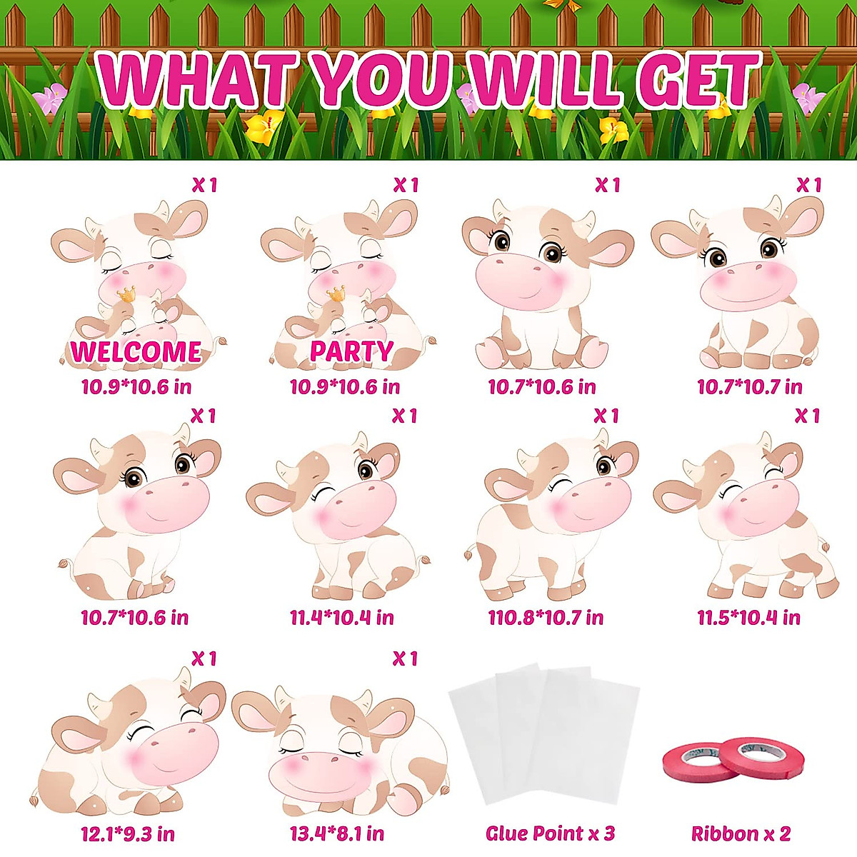 HANPLK Pink Cow Print Birthday Party Decorations, Farm Animal Pink Cow Print Party Supplies for Indoor Home, Outdoor Banner Porch Sign