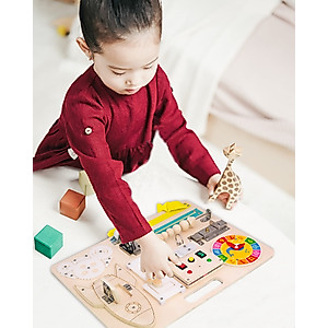 Blevla Busy Board for Toddlers 1-3 Wooden Sensory Board Baby Activity Board Montessori Busy Board Light Switch Toy Kid's Educational Toys