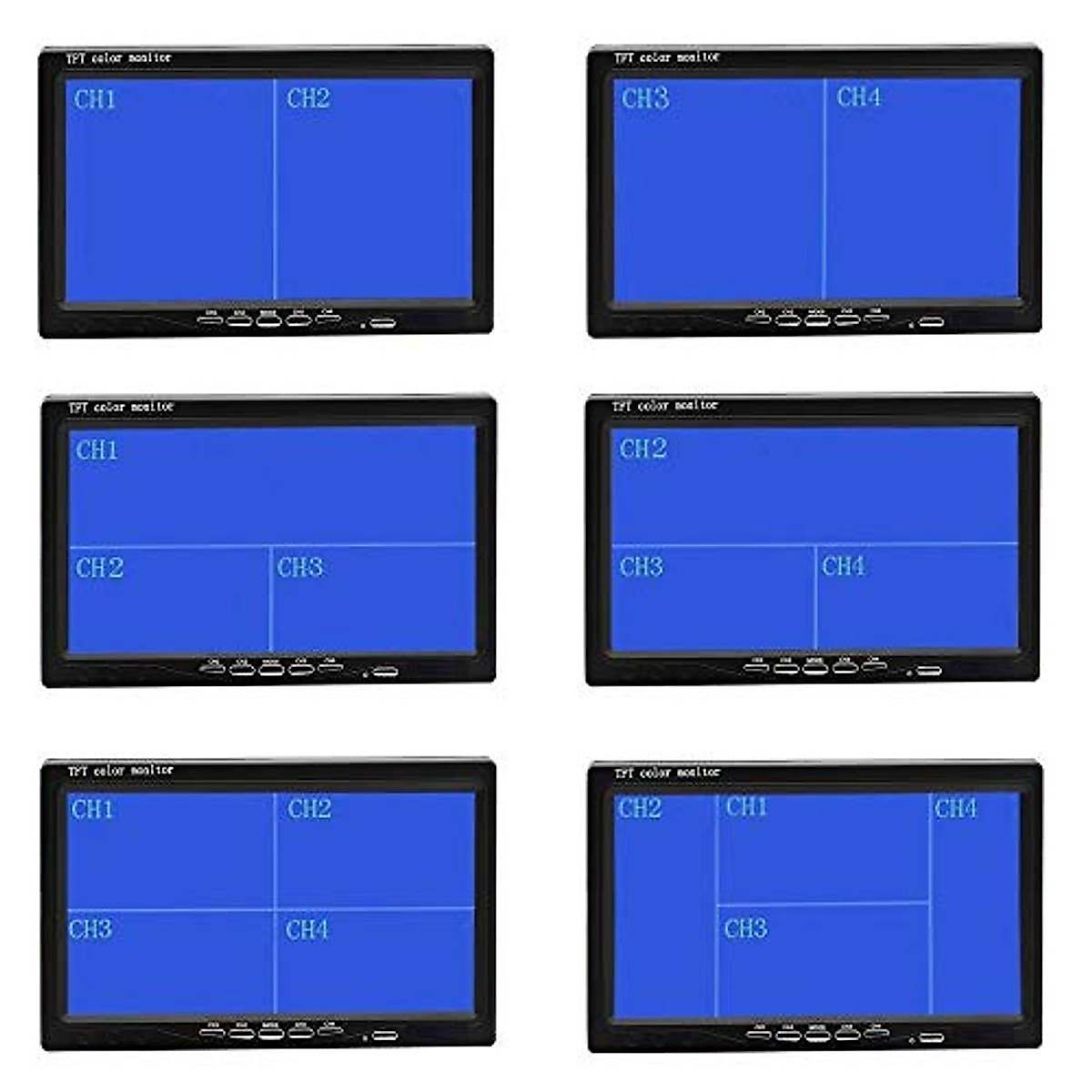Backup Camera Monitor Kit Split Screen 7" LCD Reversing Monitor, 4 Rear Backup Camera for Trucks/Bus/Trailer/Campers, 170° Wide Angle, IP68 Waterproof, IR Night Vision, Hard-Wired RV Backup Camera