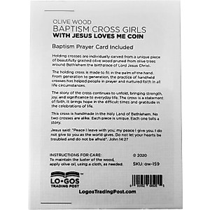 Logos Trading Post Girls Baptism Cross, Holy Land Olive Wood Deluxe Holding Cross from Israel, Wooden Baptismal Ceremony Keepsake Gift in Hard Shell Gift Box with Certificate of Authenticity