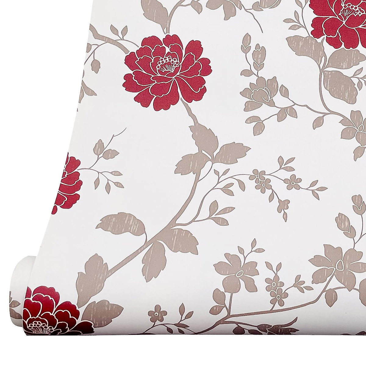 Yifely Red Peony Shelf Liner Self-Adhesive Furniture Paper Old Dresser Drawer Decor Sticker 17.7 Inch by 9.8 Feet