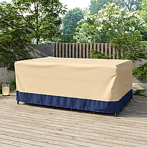 Tangkula Patio Table Set Cover, Outdoor Furniture Cover w/ Padded Handle & Click-Close Straps, Patio Furniture Cover with Air Vent, Heavy Duty PU Table & Chair Cover, 90”W x 50”D x 32”H