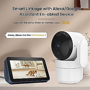Indoor Home Security Camera, 1080P WiFi Pet Camera for Dog/Cat Monitor,360 Pan&Tilt, Privacy Mode, Micro SD Card & US Cloud Storage, 2-Way Audio, Google Assistant & Alexa Support (Wired Camera)