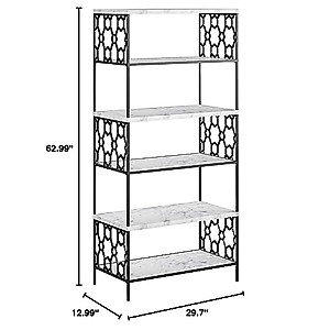 CosmoLiving by Cosmopolitan Ella 5 Shelf, White Marble/Black Bookcase