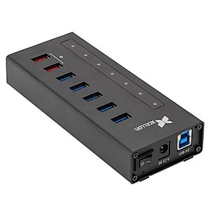 Xcellon 7-Port Powered USB 3.0 Slim Aluminum Hub with 2 Dual Data/Charging Ports