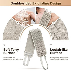 Suntee Exfoliating Back Scrubber & Exfoliating Sponge Pad Set for Shower, Bath Shower Scrubber for Men and Women, Luffa Scrubber to Deep Clean Relax Your Body (36.5'' Length 4.5'' Width)