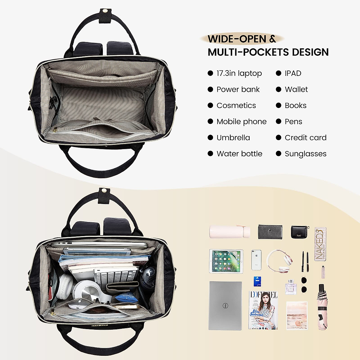 LOVEVOOK Laptop Backpack Purse for Women Waterproof Teacher Nurse Bag, 17.3 inch Work laptop Bag with USB Port, Business Travel Computer Backpack