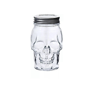 DURA LIVING Set of 2 Skull Mason Jar Glasses with Lids | 16oz Reusable Halloween Drinking Glasses | Unique Skull Décor, Storage, & Canning Jars for Parties & Gifts