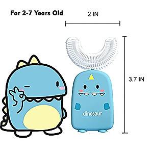 FLINEVE Manual Toothbrush with U-Shaped Bristles Food Grade Silicone Toothbrush Head for Kids 2-7 Years (Blue)