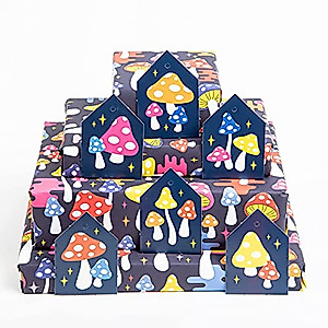CENTRAL 23 - Navy Blue Wrapping Paper - Colorful Psychedelic Mushrooms - 6 Gift Wrap Sheets - For Men Women Kids - Birthday Wrapping Paper - Eco Friendly - Recyclable