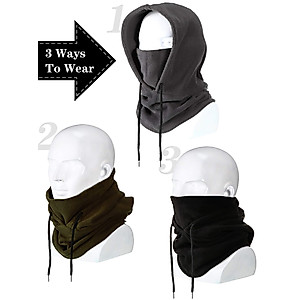 Syhood 3 Pieces Winter Fleece Balaclava Ski Tactical Heavyweight Balaclava (Black, Grey,2 Pieces)