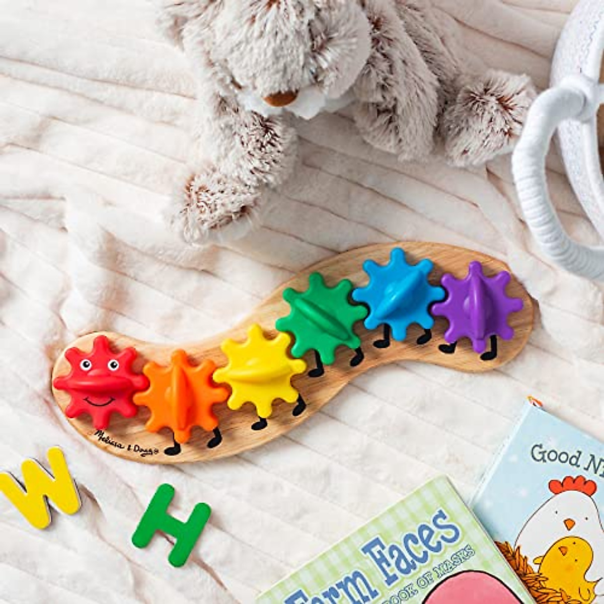 Melissa & Doug Rainbow Caterpillar Gear Toy With 6 Interchangeable Gears - For Toddlers And Babies