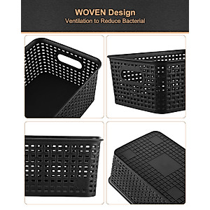 AREYZIN Storage Bins Plastic Storage Baskets With Lid Small Baskets for Organizing Stackable Storage Container Organizer Bins for Shelves Drawers Desktop Playroom Classroom Office, 6 Pack,Black