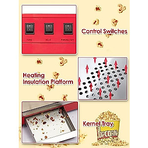 Garvee Commercial Popcorn Machine - Electric Extra Large Popcorn Popper Machine 8 oz Kettle, Popper Popcorn Maker for 60 Cups for Batch,Movie Theater Poppers Machine with 10 PACK Popcorn Buckets