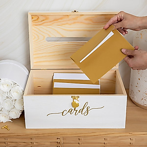 Everwood Emporium Wedding Card Box - 14 x 9 x 6.5 - White with Gold Sign - Secure Wedding Cards Box with Lock - Card Box for Wedding - Wedding Card Boxes for Reception - Best Way To Keep Cards Safe