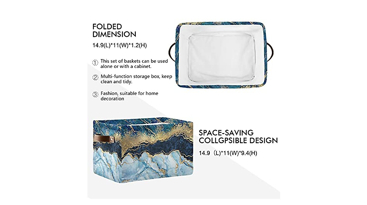 Blue Gold Marble Storage Baskets | Modern Square Organizers for Home