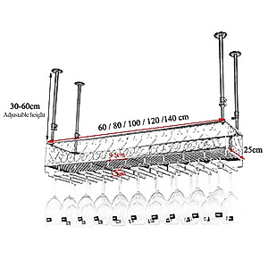 Ceiling Hanging Mounted Iron Wine Rack, Bar Restaurant Storage Shelves,Wall Wine Rack Bottle Holder, Champagne Glass Rack, Home Decor, Bronze (Size : 60x25cm(24x10inch))