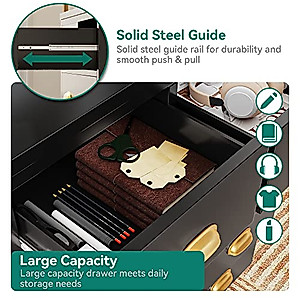 YITAHOME 5 Drawer Dresser, Metal Storage Chest of Drawers, Large Capacity Clothing Storage Organizer with Golden Handles, Tall Dresser for Bedroom, Living Room, Hallway, Entryway, Black