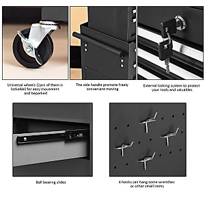 COSTWAYUS Tool Chest COSTWAY 2-in-1-Rolling-Cabinet-Storage-Chest-Box-Garage-Toolbox-Organizer-w-6-Drawers, Black