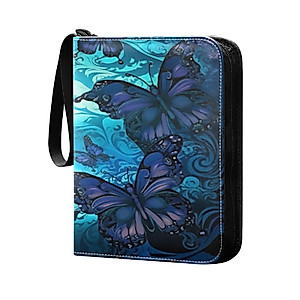 PYBUG Butterfly Trading Card Binder with Nylon Strap 4-Pocket Waterproof PU Leather Card Collection Binder for 400 Cards Sturdy Card Holder Folders for Game Cards,Sports Cards