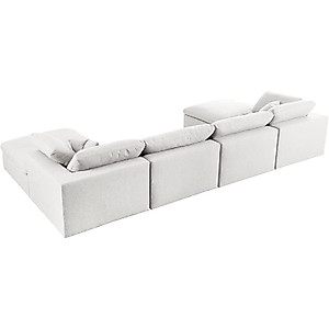 Meridian Furniture Serene Collection Modern | Contemporary Deluxe Cloud-Like Comfort Modular Sectional, Soft Linen Textured Fabric, Down Cushions, 2 Corner + 2 Armless, Cream