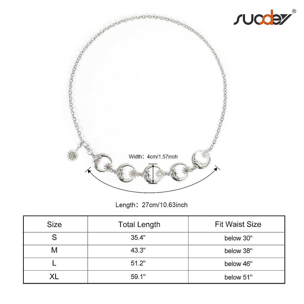 SUOSDEY Metal Chain Belt Women Belly Waist Chain Fashion Body Link Belts