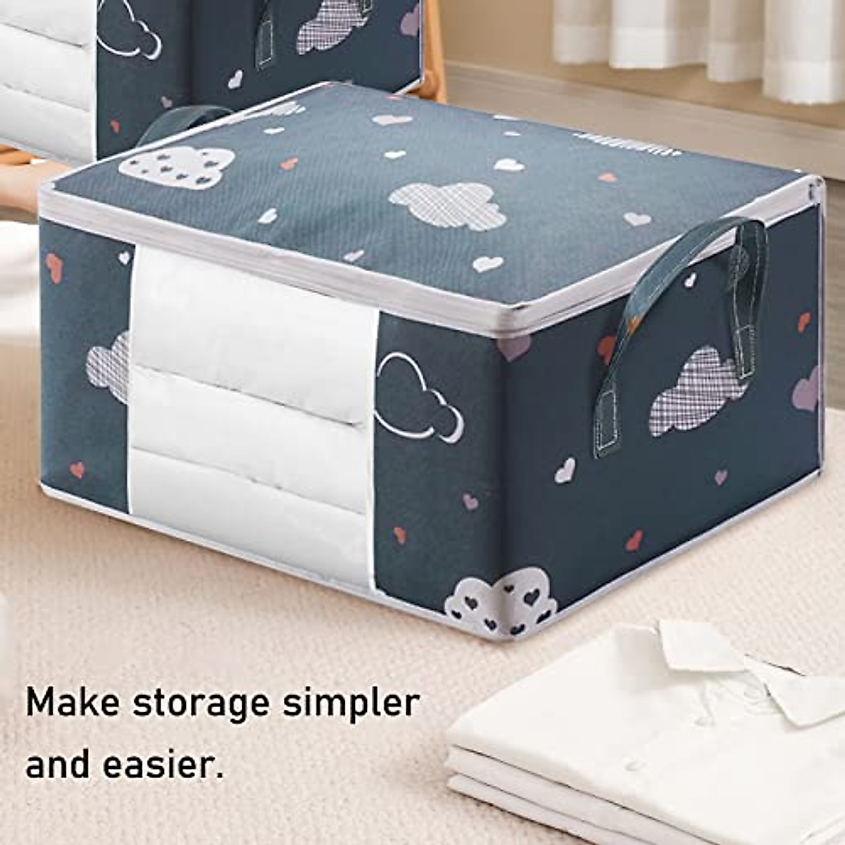 Comforter Storage Bag, Foldable Large Storage Bags, Folding Organizer Bag, Large Collapsible Organizers, 24"x16"x12" for Comforters Pillows Blankets Bedding Quilt Duvet with Clear Window & Handles (L)