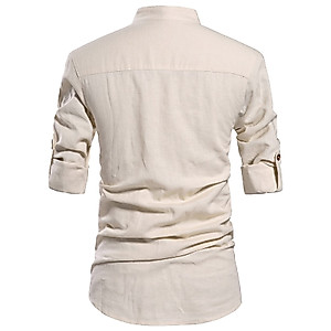 NITAGUT Men's Cotton Linen Blend Shirts , 01 Beige , US M/Chest 38-41