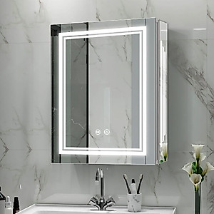 Janboe 20×26inch Medicine Cabinet with Lights,Lighted Medicine Cabinet,3 Colors&Dimmable,Demister,Internal Light,USB Shaver Socket,Inner Door Lighting