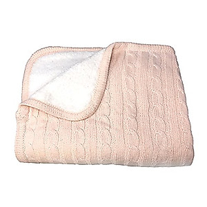 effe bebe Magnolia Cable Knit and Sherpa Baby Blanket 30"x40"(Petal Pink)