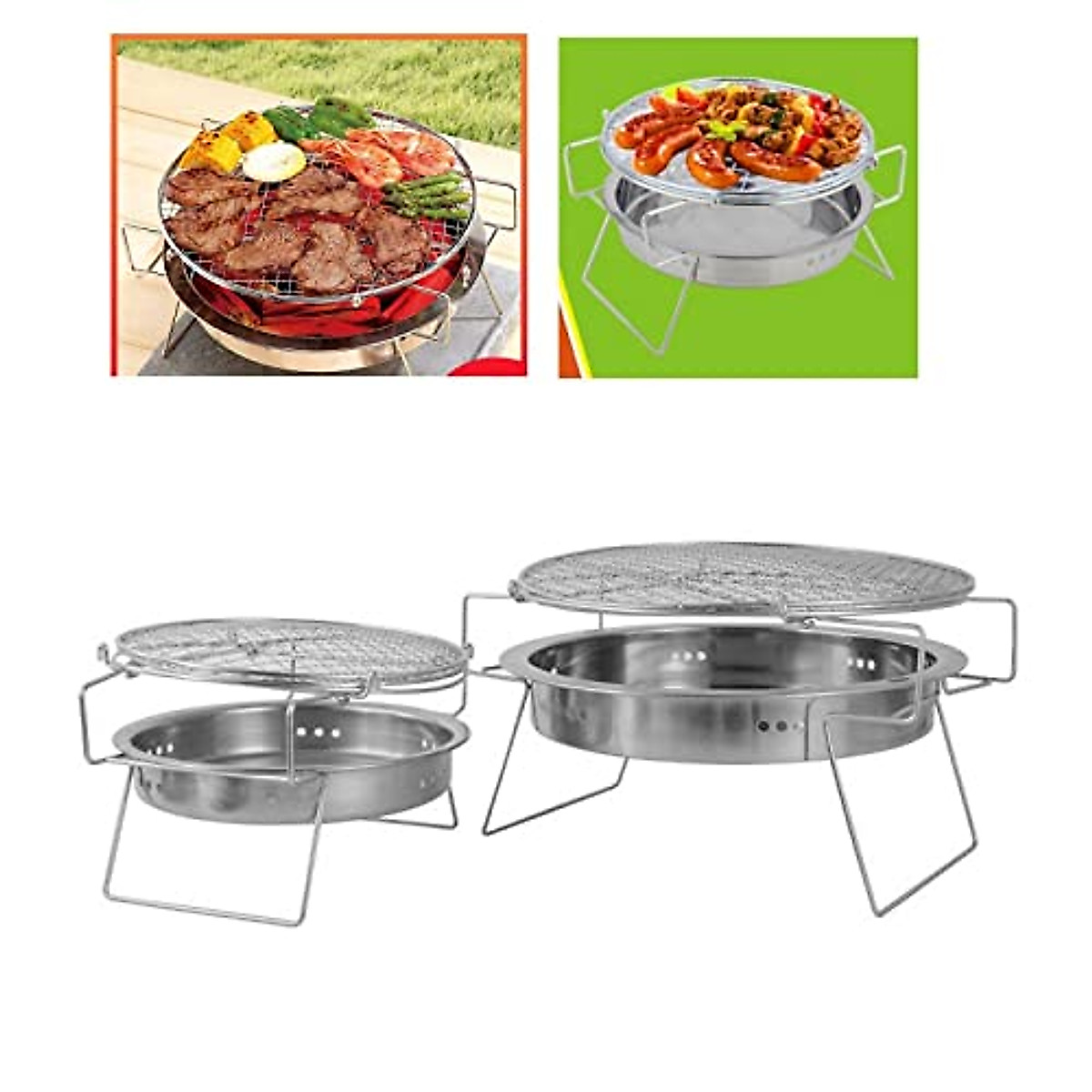 TAMYID Charcoal Grills, Outdoor BBQ Grill Charcoal Rack Grate Mini Round Grill Portable Camping Pot Baking Cooking Grill Barbecue Mesh Wood Coal Stove